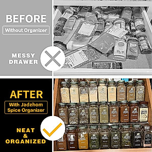 Clear Acrylic Spice Drawer Organizer, 4 Tier- 2 Set Seasoning Jars Drawers Insert, Expandable From 11" to 22", Kitchen Spice Rack Tray for Drawer/Countertop (Jars not included)