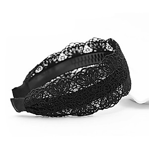 mollensiuer Fashion 2 Inch Wide Lace Headband Hair Band with Teeth for Women and Girls (Black)