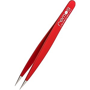 REMOS Splinter Tweezers stainless steel [3.75"/ 9.5 cm]fine tip red