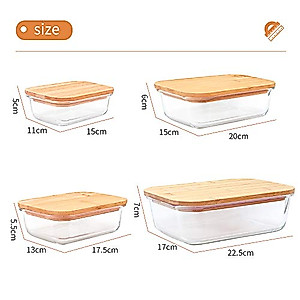 4-Pack Glass Food Storage Containers with Bamboo Lids , Meal Prep Ecofriendly Containers with Lids for Kitchen, Home Use, Safe for Microwave,Freezer, BPA Free (370mL, 640mL, 1040mL, 1520mL)