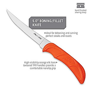 Outdoor Edge 5" Wild Game Boning Knife - Fixed Blade for Processing Game and Fish with Rubberized Nonslip TPR Handle