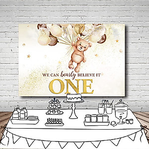 MEHOFOND Boy Girl 1st Birthday Bear Backdrop We Can Bearly Believe It One Happy First Birthday Banner Decorations Photography Background Kids Portrait Cake Table Supplies 7x5ft