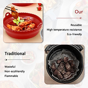 Air Fryer Silicone Liners Air Fryer Liners - 2 Pack Foldable Air Fryer Pot Reusable Air Fryer Baskets 8.5 Inches Round Air Fryer Accessories Replacement for Parchment Liner Paper…