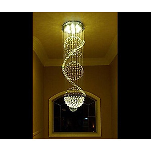 Crystal Chandeliers Modern Spectacular Spiral Sphere Raindrop Chandelier K9 Crystal Ceiling Light Fixture for Living Room Hotel Hallway Foyer EntryWay Staircase Chandelier Romantic Deco 20 Inch X 71 Inch of CRYSTOP