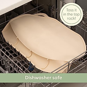 UpwardBaby Food Catching Baby Placemat - Suction Silicone Placemats for Kids Babies and Toddlers - Clean Mealtimes at Home or for Restaurants - Reusable Sticky Mat for Round Table Only(Beige)