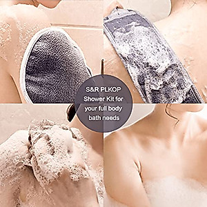 S&R PLKOP Exfoliating Body Scrubber Set - Includes Back Scrubber, Bath Glove and Shower Bath Sponge Loofah - for Women and Men Shower - Deep Clean and Vitalize Your Skin - 3-Pack(36.5*3.7 Inch, Grey)
