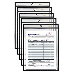 Shop Ticket Holders, 9 x 12 Inches, Both Sides Clear, Stitched Black Edge Trim, by Better Office Products, 25 Pack