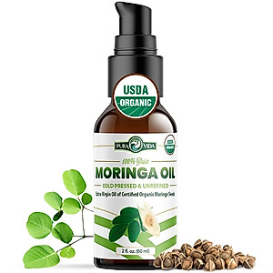 USDA Organic Moringa Seed Oil: 100% Pure, Cold Pressed, Unrefined Moringa Oleifera Seed Oil. 2 oz Bottle with Treatment Pump. For Skin and Hair - Food Grade for Oral Consumption