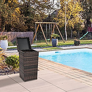 Ochine Large Rattan Trash Can with Top Cover Iron Frame, Wicker Kitchen Trash Basket Large Brown Wicker Waste Basket with Lid Wastebasket Poolside Garbage Can Outdoor Waste Bins Indoor Laundry Basket