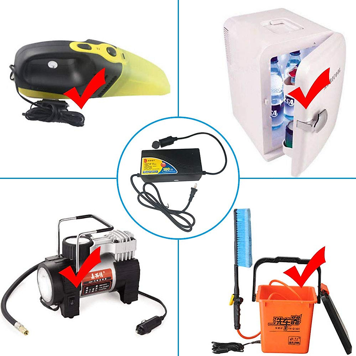 Heavy Duty 180W/15A AC to DC Converter,BUENNUS Convert 110V-240V to 12V Car Cigarette Lighter Socket Adapter AC DC Power Supply US Standard Plug for Car Refrigerator Vacuum Cleaner Air Pump