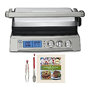 Cuisinart GR-300 Elite Griddler with 8-Inch Nylon Flipper Tongs and Cookbook Bundle (3 Items)