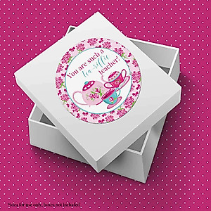 Tea Themed Terrific Teacher Appreciation Thank You Sticker Labels, 40 2" Party Circle Stickers by AmandaCreation, Great for Envelope Seals & Gift Bags