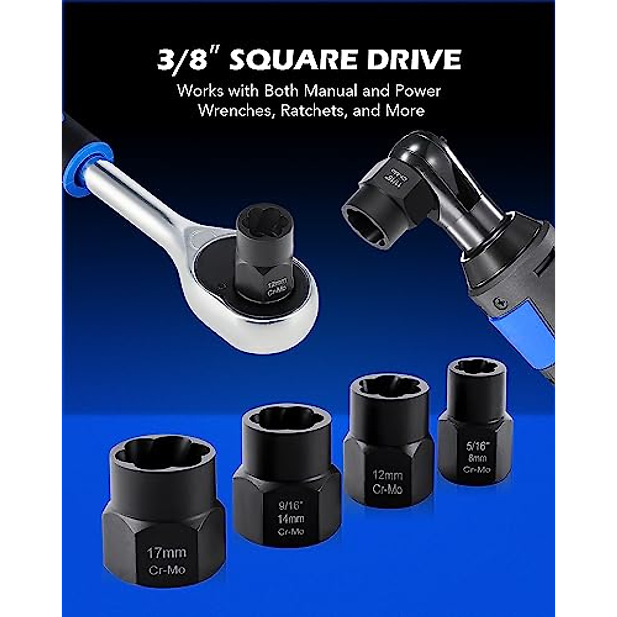OMT Impact Nut and Bolt Extraction Tool Set, Rusted Damaged Stripped Nut and Bolt Remover Tool Kit, Nut Bolt Extractor Socket Set in 13 SAE and Metric Sizes for 3/8 Inch Drive with Case
