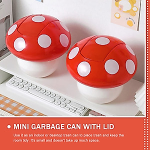 Healeved Small Trash Can for Desktop, Mushroom Trash Can Mini Adorable Trash Can with Lid Tabletop Trash Can