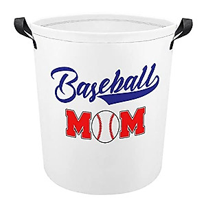 Baseball Mom Large Laundry Basket Hamper Bag Washing with Handles for College Dorm Portable