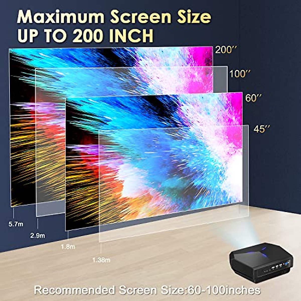 Native 1080p HD Projector, WiFi Bluetooth Projector, 5G WiFi Projector Portable Home Theater Video Projector Compatible w/ HDMI, VGA, USB, iOS&Android Smartphone