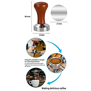 51mm Espresso Tamper-Premium Barista Coffee Tamper Coffee Tamper Classic Series Stainless Steel Espresso Tamper Coffee Press Tool Tamper Espresso Handle, 90x51mm, Solid wood, Stainless steel