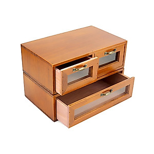 QWORK Wooden Box Organizer, Wood Desktop Storage Cabinet with 3 Drawers, Dark Brown