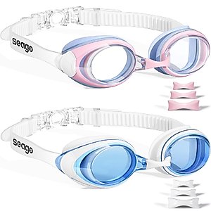 Swimming Goggles 2 Pack Swim Goggles Anti Fog Goggles Adult Swimming UV Protection Fit for Adult Men Women Youth Junior, No Leaking Soft Silicone Seal Flat Lens Clear Vision, 3 Sizes of Nose Bridge