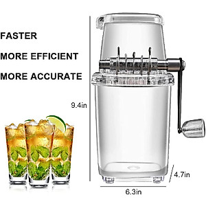 ZHER-LU Hand-Crank Ice Crusher, Ice-Maker Machine, Clear Ice Crusher for Home 1.25L Chrome Plated Ice Grinder Ice cube Drinks Chopper Stirrer (Transparent)