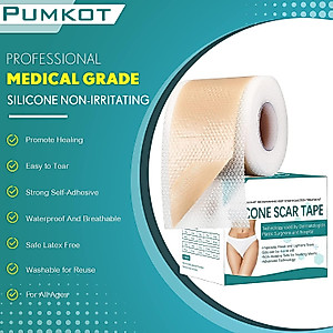 Pumkot Silicone Scar Sheets, Silicone Scar Tape(1.6” x 120” Roll-3M), Scar Removal Away Strips for Surgical Scars, Keloid, C-Section, Burn et