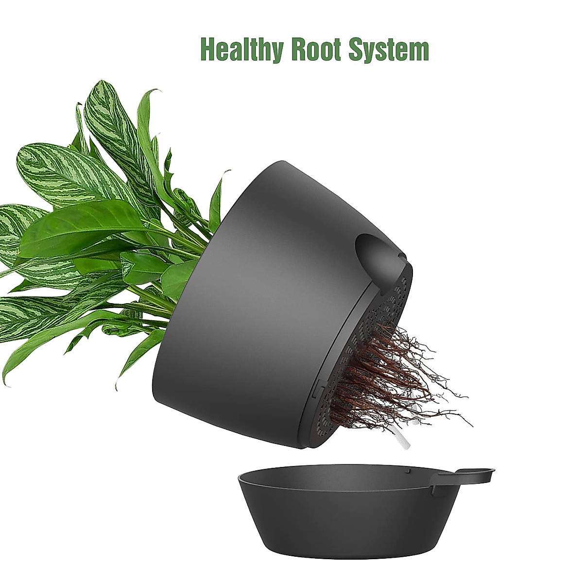 WOUSIWER 10 inch Self Watering Planters, 2 Pack Large Plastic Plant Pots with Deep Reservior and High Drainage Holes for Indoor Outdoor Plants and Flowers, Black