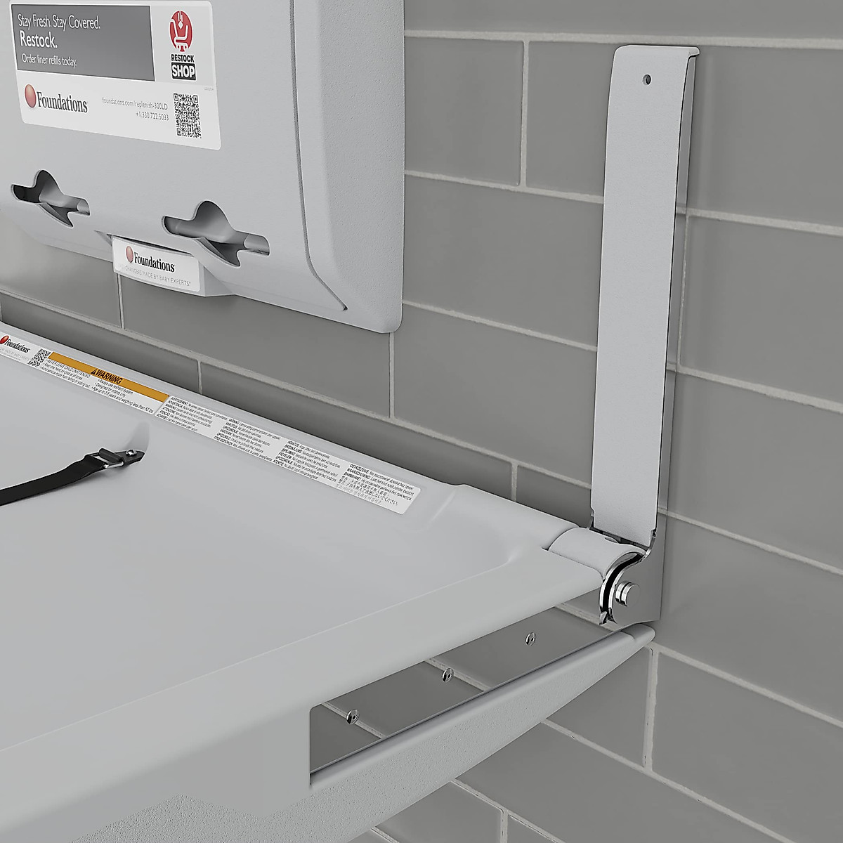 Foundations Elements Horizontal Wall Mounted Baby Changing Station and Liner Dispenser for Commercial Restrooms, Easy to Install, Meets All Safety Standards in USA, Canada & Europe (Gray)