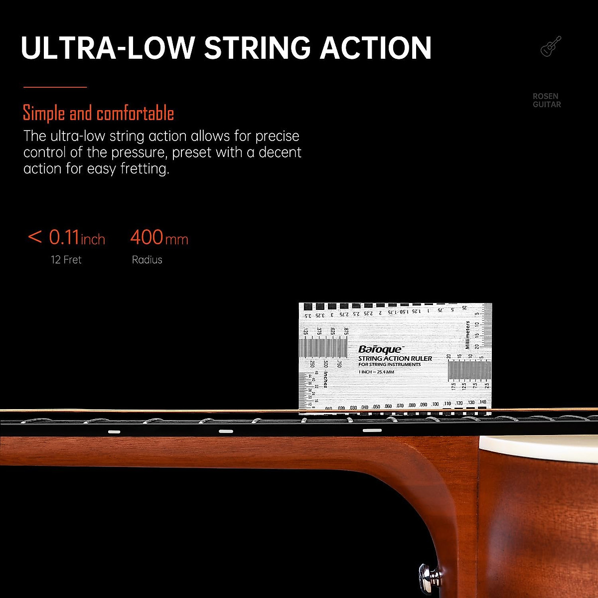 Rosen N10 Acoustic Guitar for Beginner Adults Full Size Dreadnought Solid Spruce Top Acustica Guitarra Bundle Kit with Gig Bag Tuner Strap Strings Capo Picks Cleaning Cloth, Black