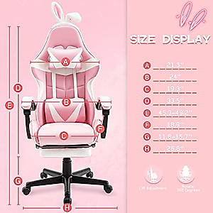 Soontrans Pink Gaming Chair with Footrest,Lovely Computer Game Chair,Desk Chair for Granddaughter,Sister,Girlfriend,Wife and Love with Headrest,Lumbar Support Gamer Chair (Pink)