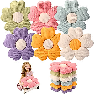 Drydiet 6 Pcs Flower Shaped Pillow 15 Inch Daisy Floor Throw Pillows Flower Seat Cushion Cute Flower Chair Cushion for Adults Reading Leisure Comfortable Home Bedroom Couch Decor(Bright Color)