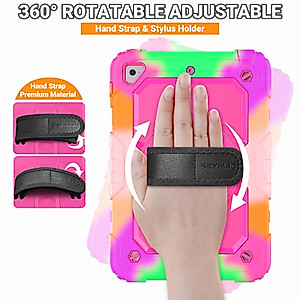 SEYMAC for iPad Mini 5/4 Case, 7.9 Inch, Sturdy Heavy Duty Shockproof Full-Body Protective Case with Screen Protector, Rotating Stand, Hand/Shoulder Strap, Camo/Pink