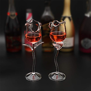 WEI EI Red Wine Glass,Rose Flower Shape Goblet Glasses 100ml Wine Glass
