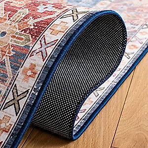 SAFAVIEH Tucson Collection Machine Washable Slip Resistant 6' x 9' Blue/Rust TSN110M Vintage Persian Medallion Living Room Dining Bedroom Area Rug