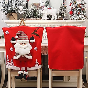 Christmas Chair Covers -Christmas Chair Back Cover for Dining Room, ?? Santa Claus Snowman Reindeer Xmas Dinner Chairs Cover, Chair Slipcover Christmas Table Decoration Christmas Props