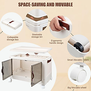 Roixeeds 3 Tier Storage Bins with Lids, 34QT Stackable Storage Bins with Wheels, Collapsible Closet Organizers and Storage, Folding Plastic Storage Bins with Doors for Living-room, Office, Dorm