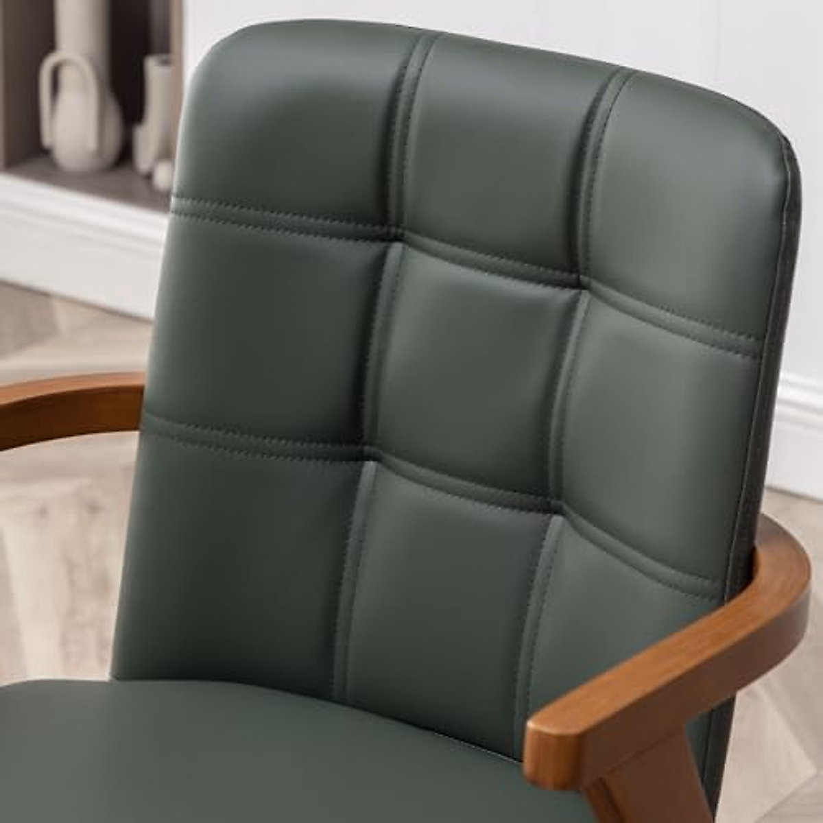 MEKLIBA Dining Chairs Set of 2，Dinner Chairs with Arms and Back，Comfortable Upholstered Dining Chairs,Modern Leather Kitchen Chair for Kitchen and Dining Room (Green)