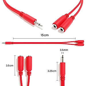 ExcelValley - 5-Pack - Mono Splitter Y Patch Cables - TS 3.5mm 1/8" Eurorack Synth Synthesizer [Red]
