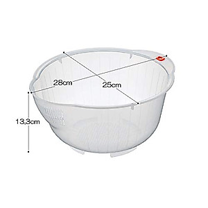 Inomata Plastic Japanese Rice Washing Bowl with Side and Bottom Drainers