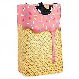 JUMBEAR Ice Cream Cone Laundry Basket Collapsible Large Clothes Hamper Nursery Storage Bin with Handle for Bedroom, Bathroom, Dorm, Kids Room