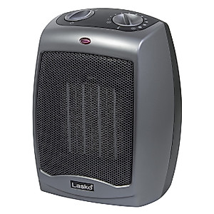 Lasko 754201 Small Portable 1500W Electric Ceramic Space Heater with Tip-Over Safety Switch, Overheat Protection, Thermostat and Extra Long 8-ft Cord for Indoor Ho, 9.2 x 7 x 6 inches, Gray