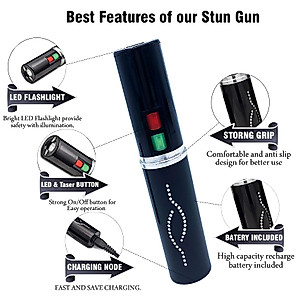 Super Heavy Duty Stun Gun for Self Defense with Bright Led Flashlight, Rechargeable Battery, Nylon Holsters with Belt Loop for Easy Cary (Black B)
