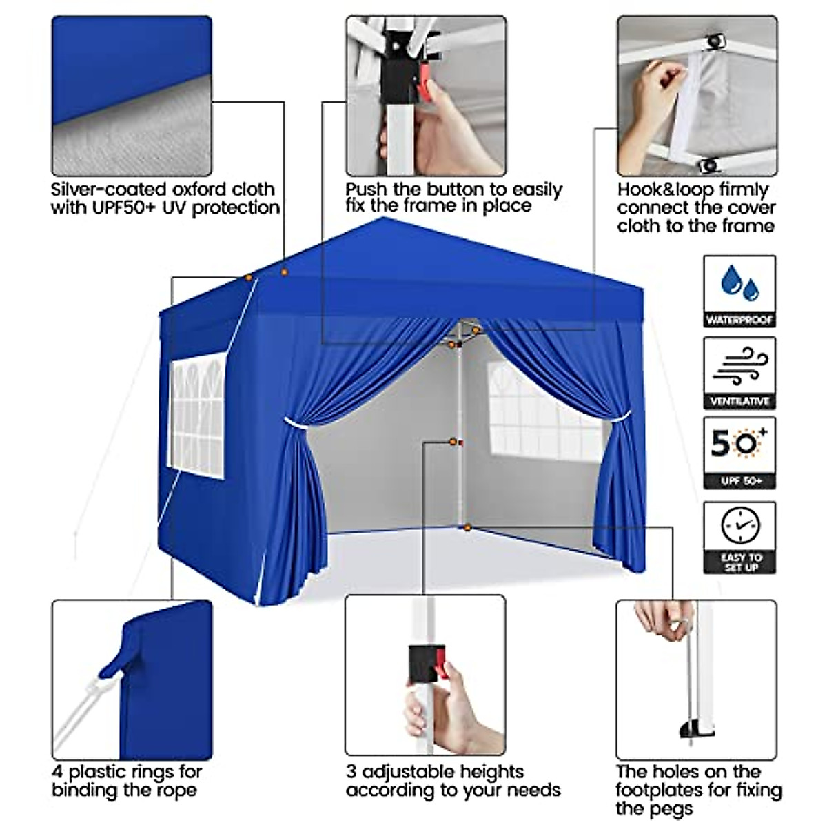 Yaheetech 10x10 Pop Up Canopy with 4 Removable Sidewalls, Portable Enclosed Instant Tent, Waterproof Outdoor Tent, Beach Sun Shelter with 4 Sandbags, 8 Stakes & 4 Ropes, Blue