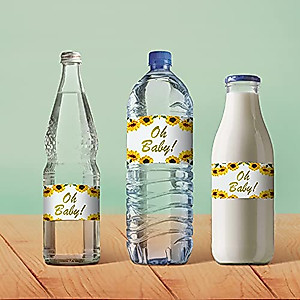 40 Pieces Sunflower Baby Shower Water Bottle Labels Floral Water Bottle Labels Waterproof Sunflower Bottle Sticker Labels for Baby Shower Gender Reveal Birthday Baby Sprinkle Party Decoration Supplies