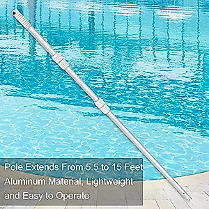 YEECHUN Professional 15 Foot Swimming Pool Pole Telescopic Aluminum Fits Pool Net Skimmer Rake Vacuum Head Brush Cleaning Equipment Heavy Duty,for Skimmer Nets, Vacuum Heads and Brushes