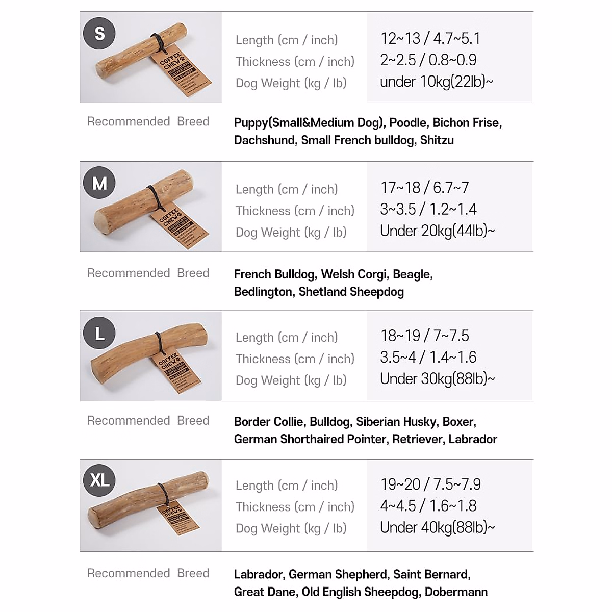 COFFEE CHEW® Coffee Wood Dog Chew - Size Large, Real Coffee Wood Chewable Stick and Durable Dog Toy, 100% Natural and No Chemical Additives, Dental Care and Relieves Stress