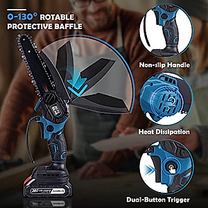 Mini Chainsaw 6 Inch Cordless, Battery Chainsaw with Charger, Handheld Chainsaw of Lightweight, Electric Chainsaw as Tree Trimmer Branch Cutter (2 Rechargeable Batteries Included)