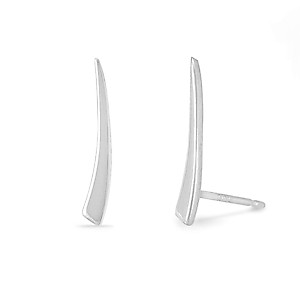 Boma Jewelry Sterling Silver Minimalist Long Curved Pointed Bar Ear Crawler Stud Earrings