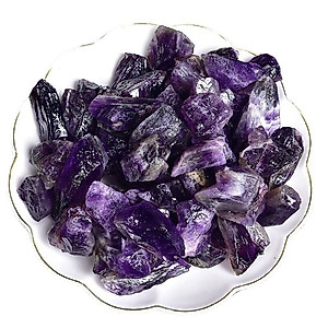 Deep Amethyst Raw Crystals, Large 1.25-2.0" Healing Crystals Natural Rough Stones Crystal for Tumbling, Cabbing, Fountain Rocks, Decoration, Polishing, Wire Wrapping, Wicca & Reiki
