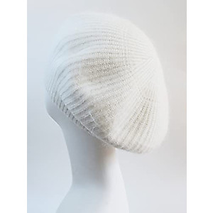 AICHUAN Womens Winter Beret Hat, Angora Wool Knit French Hat Warm Casual Slouchy Beanie Cap (White)