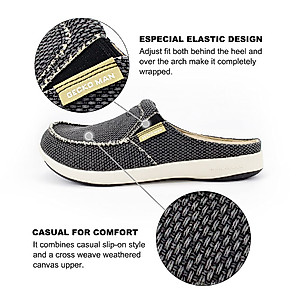 Mens Slippers with Arch Support, Canvas House Slipper for Men with Suede Insole and Velvet Lining, Slip on Clog House Shoes with Indoor Outdoor Anti-Skid Rubber Sole, Black, 8.5